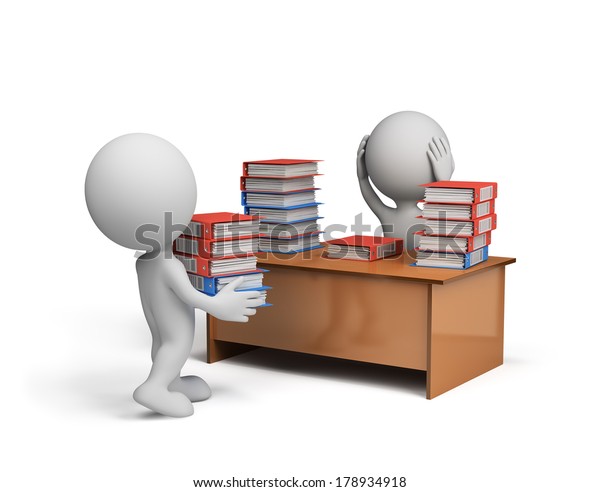 Stock ilustrace „3d Man Carries Large Stack Documents“ 178934918