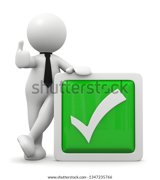 3d Man Check Mark Button Stock Illustration 1347235766