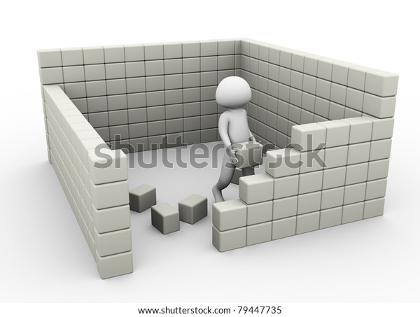 Ilustrasi Stok 3d Man Constructing Wall Help Cubesblocks 79447735 ...