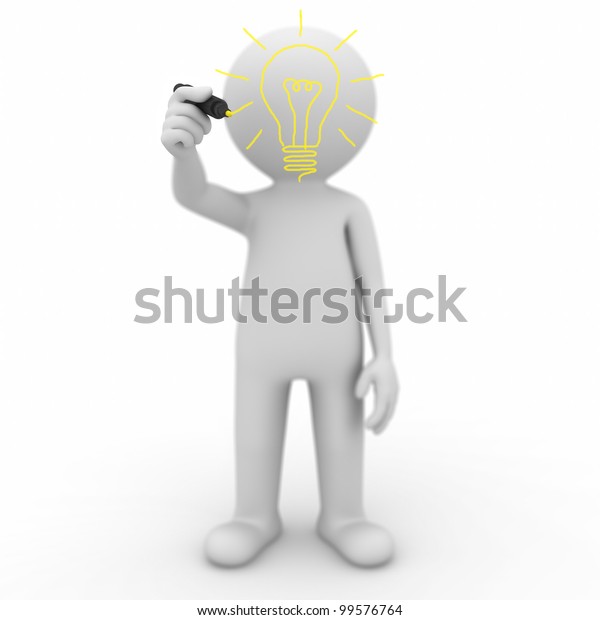 3d Man Drawing Idea Light Bulb 스톡 일러스트 99576764 | Shutterstock