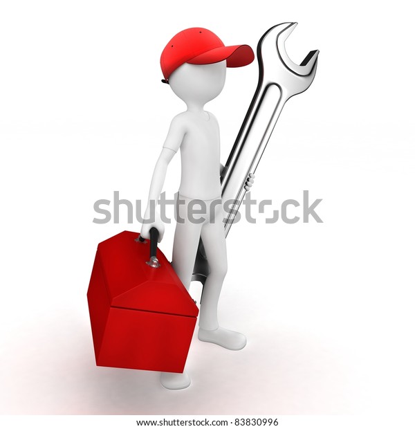 3d Man Engineer Toolbox Wrench On Stock Illustration 83830996 ...