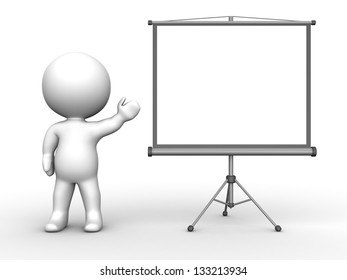 3d Man Presenting Large Projector Screen: ภาพประกอบสต็อก 133213934 ...