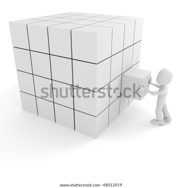 3d Man Pushing Cube Into Place Stock Illustration 48012019 | Shutterstock