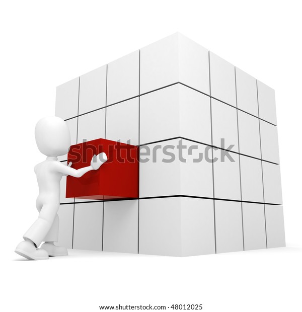 3d Man Pushing Cube Into Place Stock Illustration 48012025 | Shutterstock