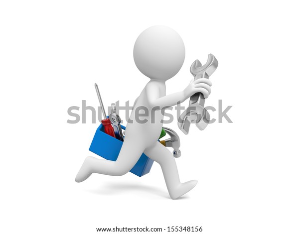 3d Man Running Toolbox Tools Box 스톡 일러스트 155348156