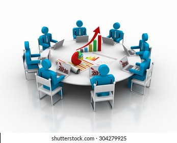 3d Man Sitting Round Table Having Stock Illustration 304279925