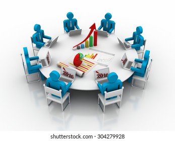 3d Man Sitting Round Table Having Stock Illustration 304279925
