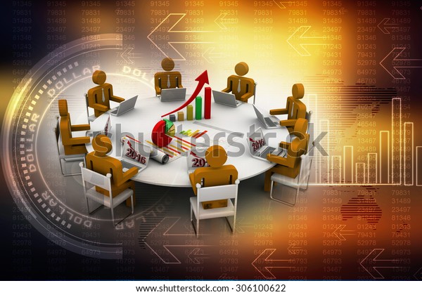3d Man Sitting Round Table Having Stock Illustration 306100622 ...