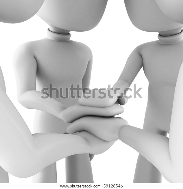 3d man teamwork, isolated on white