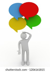 3d Man Thinking Four Speech Bubble Stock Illustration 155290844