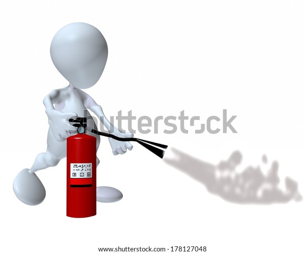 3d Man Using Fire Extinguisher Stock Illustration 178127048