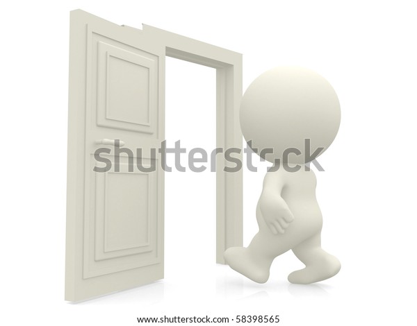 3d Man Walking Through Door Isolated Stock Illustration 58398565