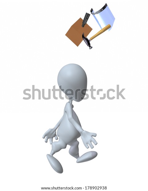 3d Man Walking Under Falling Objects Arkivillustrasjon 178902938 ...