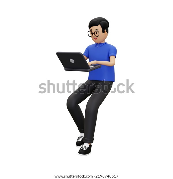 3d Man Work Using Laptop Illustration Stock Illustration 2198748517 ...