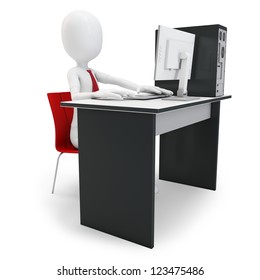 3d Man Working Computer On White Stock Illustration 123475486 ...