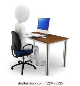 3d Man Working Computer On White Stock Illustration 123475525 ...