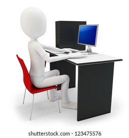 3d Man Working Computer On White Stock Illustration 123475576 ...