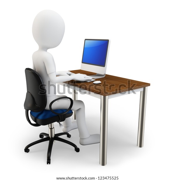 3d Man Working Computer On White Stock Illustration 123475525 ...