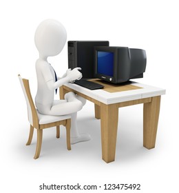 3d Man Working Old Computer On Stock Illustration 123475492 | Shutterstock