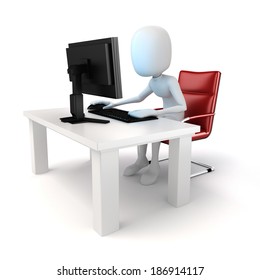 3d Man Working On Computer Stock Illustration 186914105