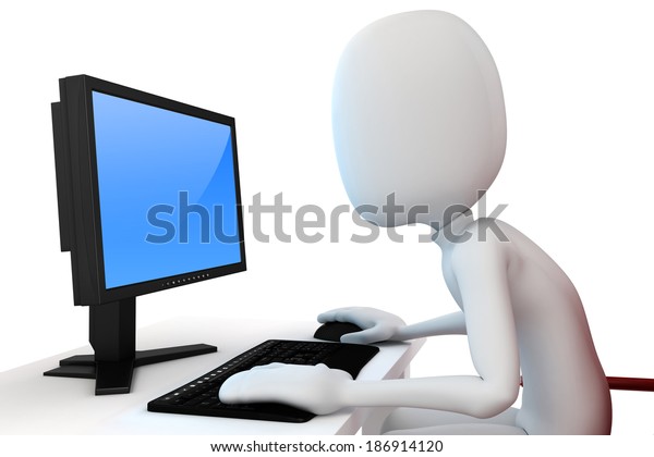 3d Man Working On Computer Stock Illustration 186914120 | Shutterstock