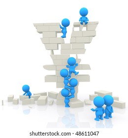 3d Men Assembling Block Yen Isolated Stock Illustration 48611047