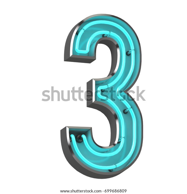 3D neon number three