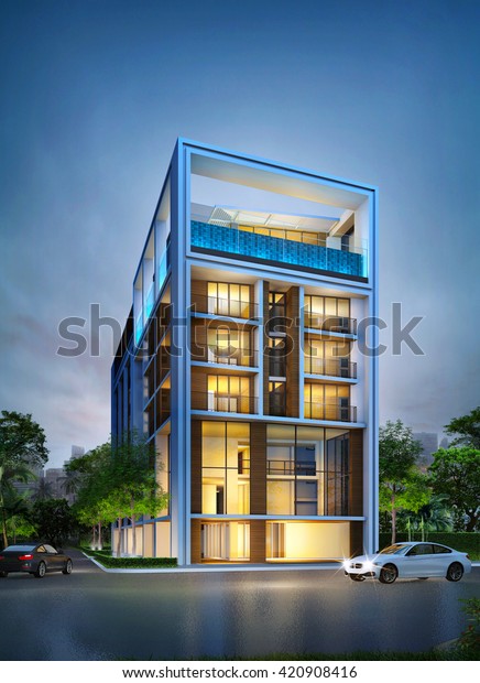 3d Night Perspective Image Building Image Stock Illustration 420908416