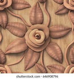 3d Pattern Flowers Wood Texture Seamless Stock Illustration 646908796 ...