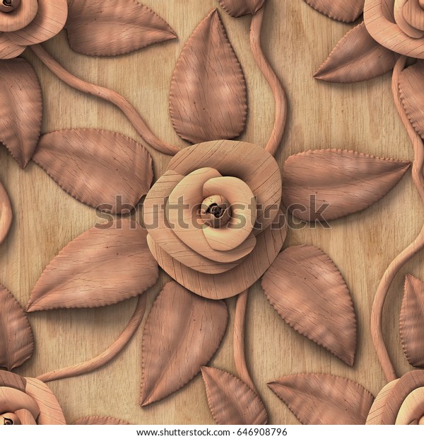 3d Pattern Flowers Wood Texture Seamless Stock Illustration 646908796 ...