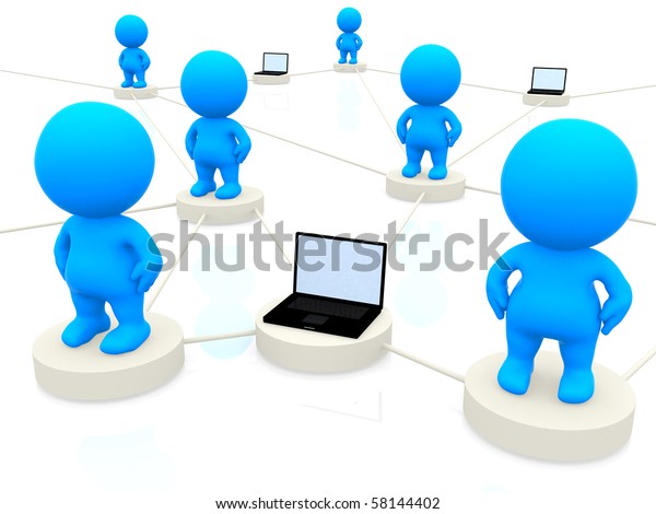 3d People Networking Laptop Computers Isolated Stock Illustration ...