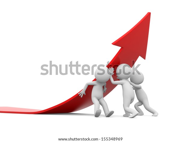 3d People Pushing Red Arrow Concept: ilustrações stock 155348969 ...