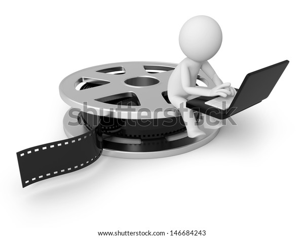 A 3d people working with his computer, on the film
