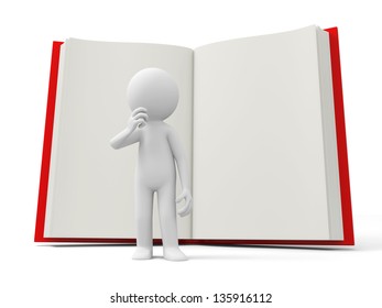 3d Person Thinking Back Opened Book Stock Illustration 135916112