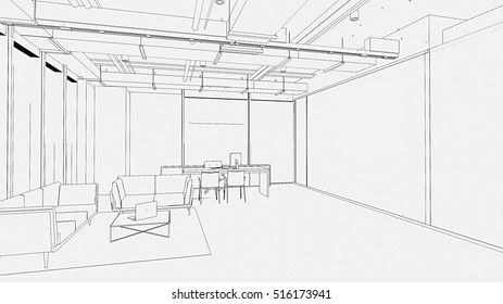 3d Perspective Outline Interior Space Stock Illustration 516173941 ...