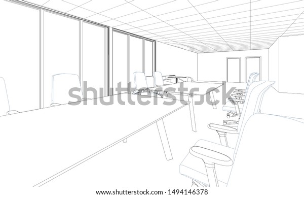 3d Perspective Outline Interior Space 3d Stock Illustration 1494146378 ...