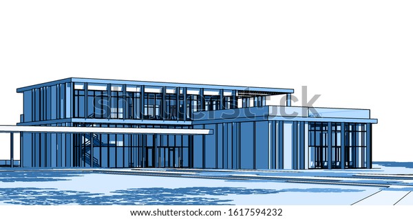 3d Perspective Two Storey Modern Building: ilustrações stock 1617594232 ...