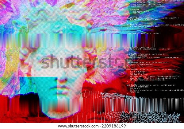 3d Portrait Apollo Glitch Effect Cyberpunk Stock Illustration ...