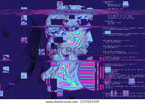 3d Portrait David Glitch Effect Cyberpunk: стоковая иллюстрация, 2159265509 | Shutterstock
