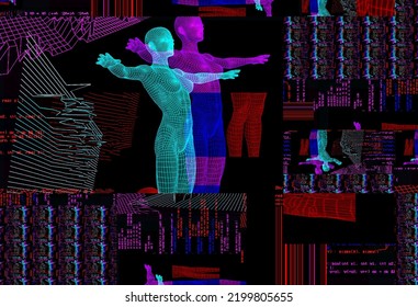 3d Portrait Man Glitch Effect Cyberpunk Stock Illustration 2199805655 ...