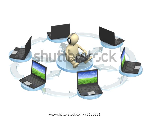 3d Puppet Sitting Laptop Isolated Over Stock Illustration 78650281 ...