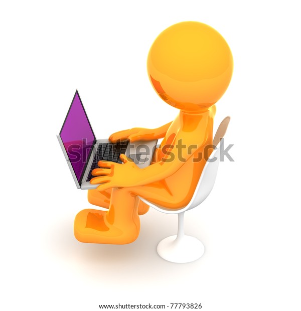 3d Puppet Working On Laptop Isolated Stock Illustration 77793826 ...