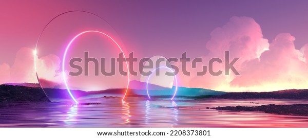 3d Render Abstract Fantasy Panoramic Background Stock Illustration ...