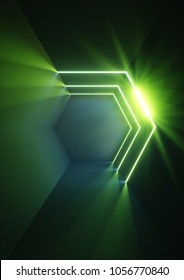 3d Render Abstract Hexagonal Tunnel Illuminated Stock Illustration ...