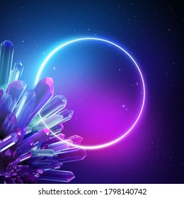 3d Render Abstract Neon Background Crystals Stock Illustration ...