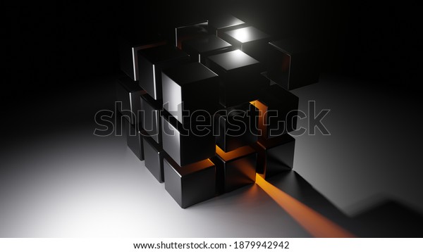 3d Render Abstract Reflective Cubes Orange Stock Illustration ...