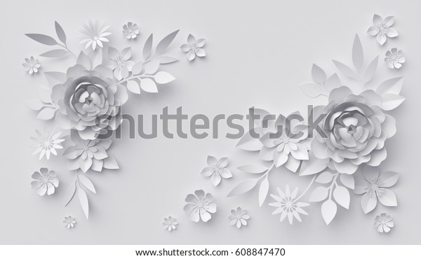 3d Render Abstract White Paper Flowers Stock Illustration 608847470