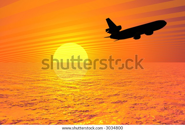 3d Render Airplane Rising Over Lake Stock Illustration 3034800 ...