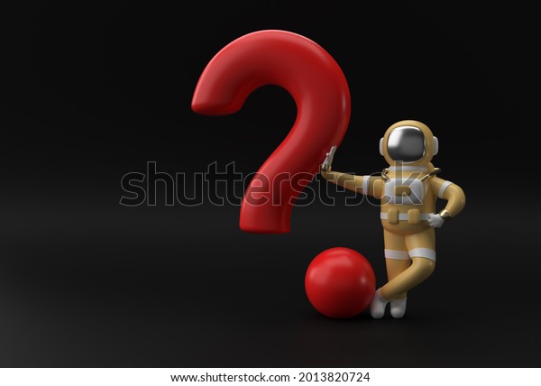 3d Render Astronaut Standing Question Mark Stock Illustration ...