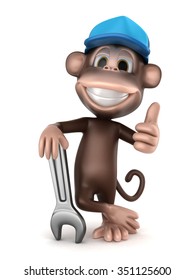 3d Render Auto Mechanic Monkey Holding Stock Illustration 351125600 ...